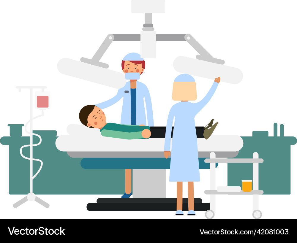 Doctors looking at patient lying hospital bed Vector Image