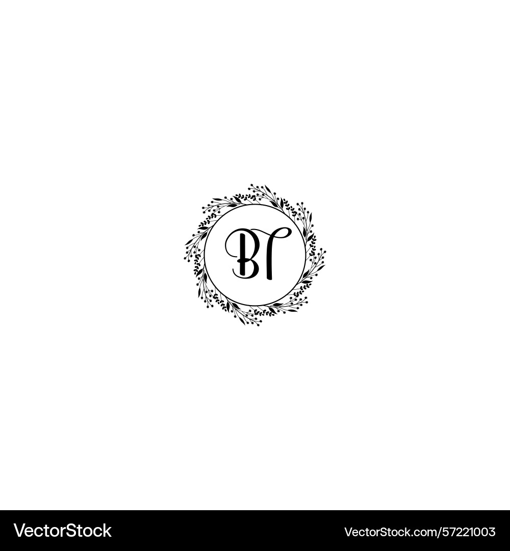 Floral handwritten monogram logos with bt initials