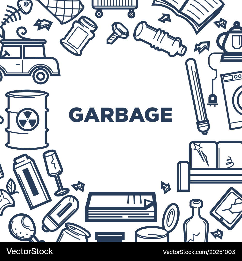 Garbage promotional poster with frame of useless Vector Image