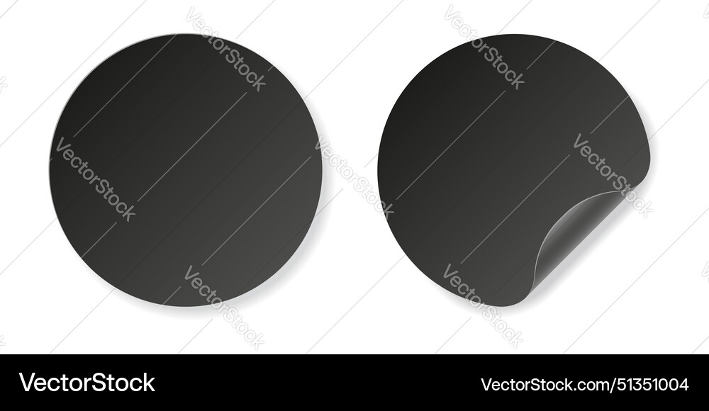 Black round stickers with folded corner and shadow
