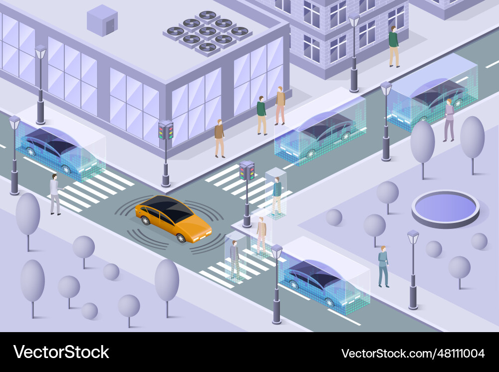 Car traffic isometric smart road drive future Vector Image