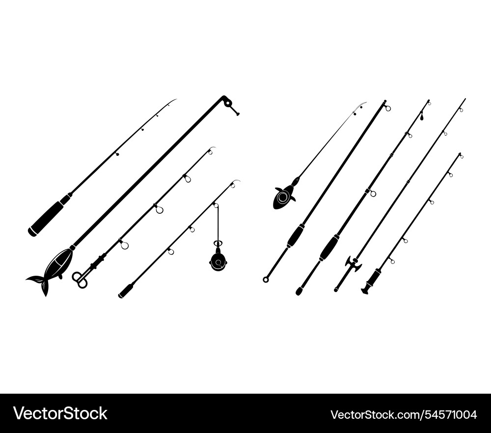 Fishing rods collection silhouette Royalty Free Vector Image
