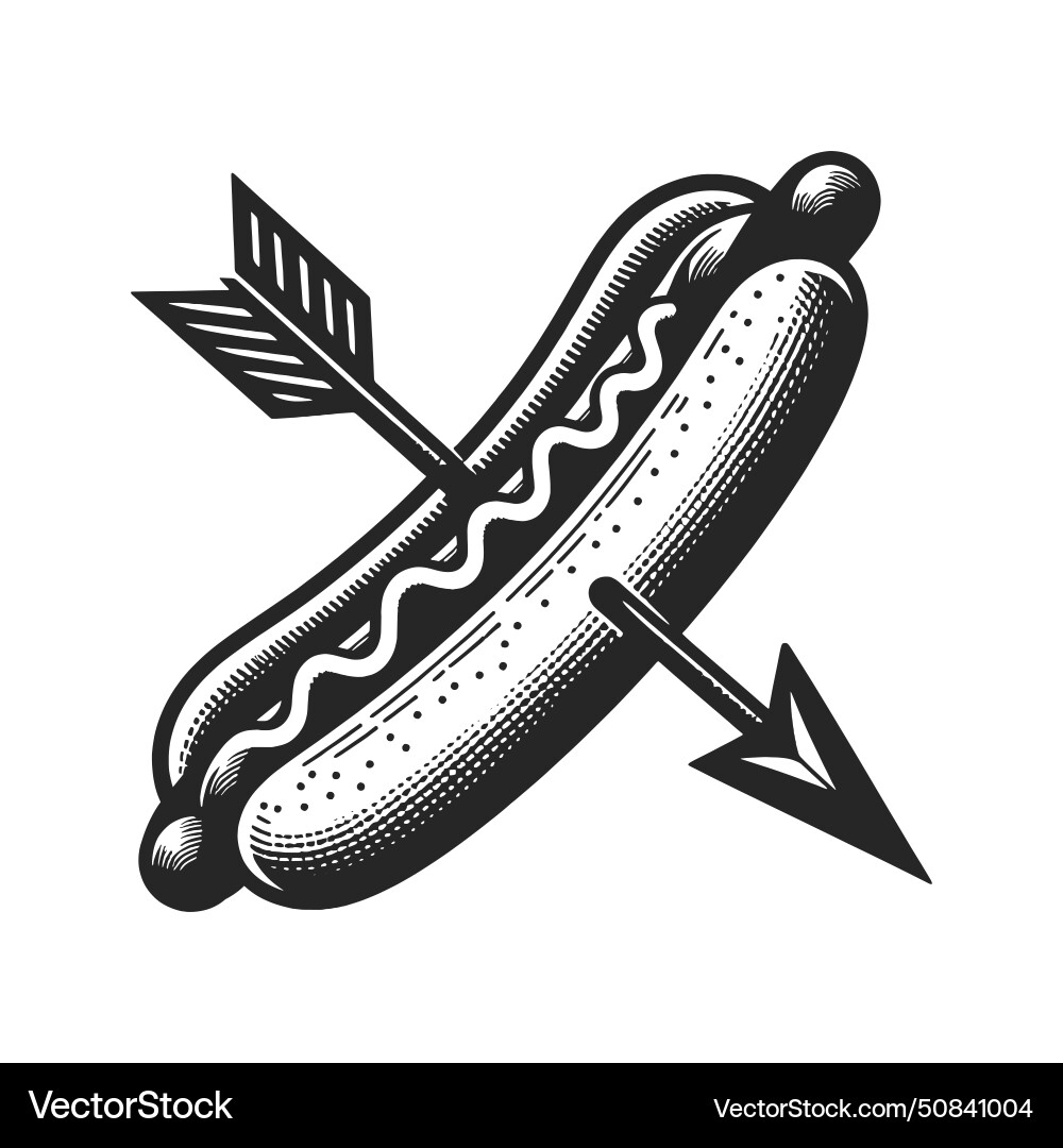 Hot dog with arrow engraving sketch Royalty Free Vector