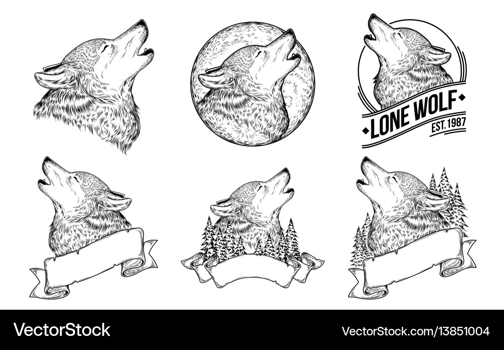 Howling Wolf Set Royalty Free Vector Image - VectorStock