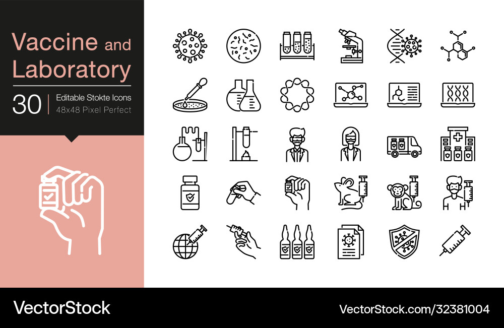 Modern Vaccine & Laboratory Icons Royalty Free Vector