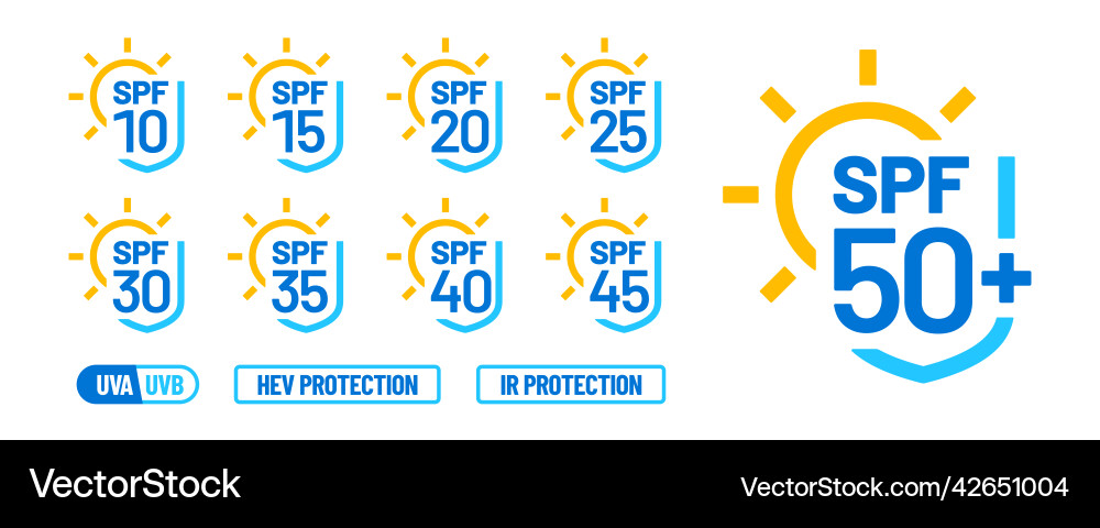 Spf sun protection factor icon set Royalty Free Vector Image