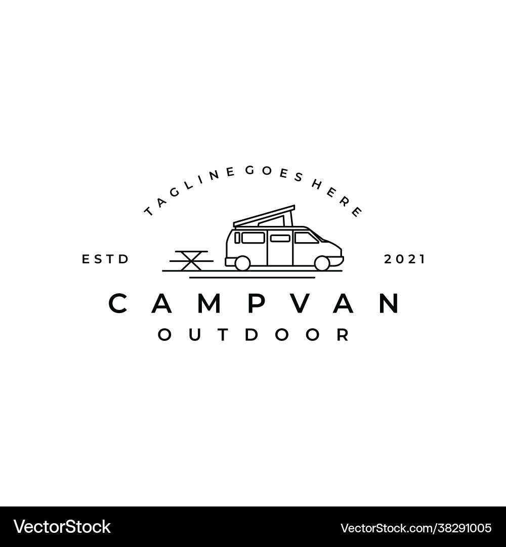 Line art camper van logo emblems and badges Vector Image