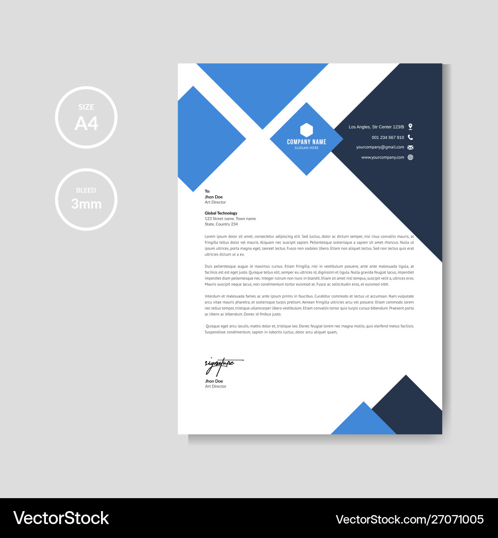 Modern Blue Letterhead Template Royalty Free Vector Image