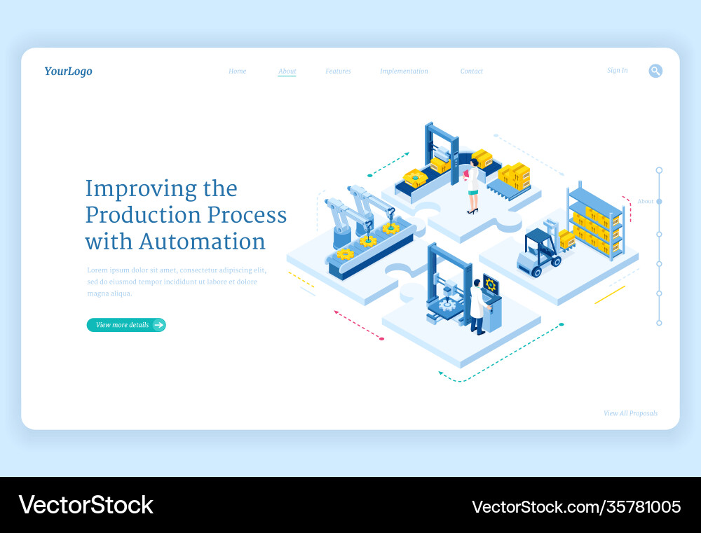 Production process automation isometric landing Vector Image