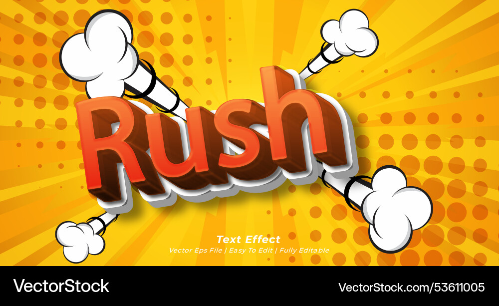 Rush text effect pop art editable comic Royalty Free Vector