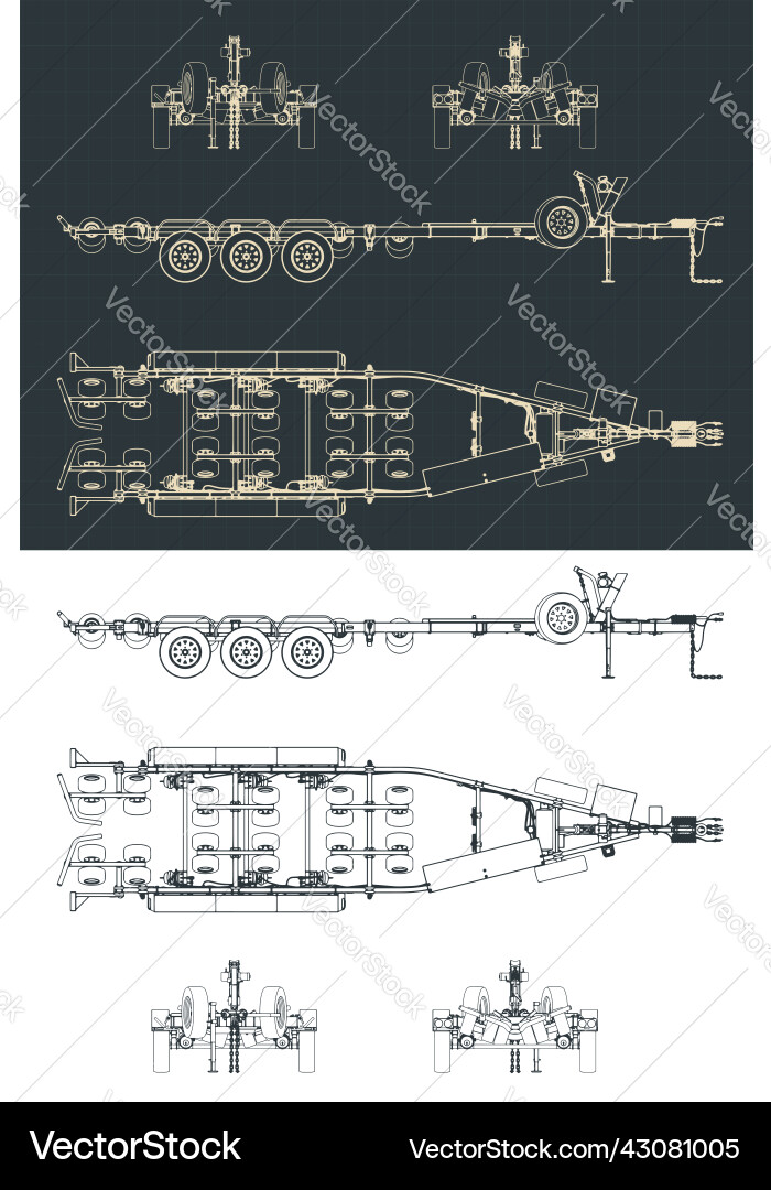 Tri axle boat trailer blueprints Royalty Free Vector Image