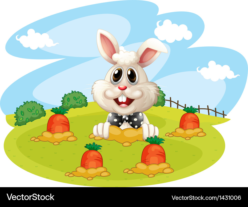 A rabbit at the farm with carrots Royalty Free Vector Image