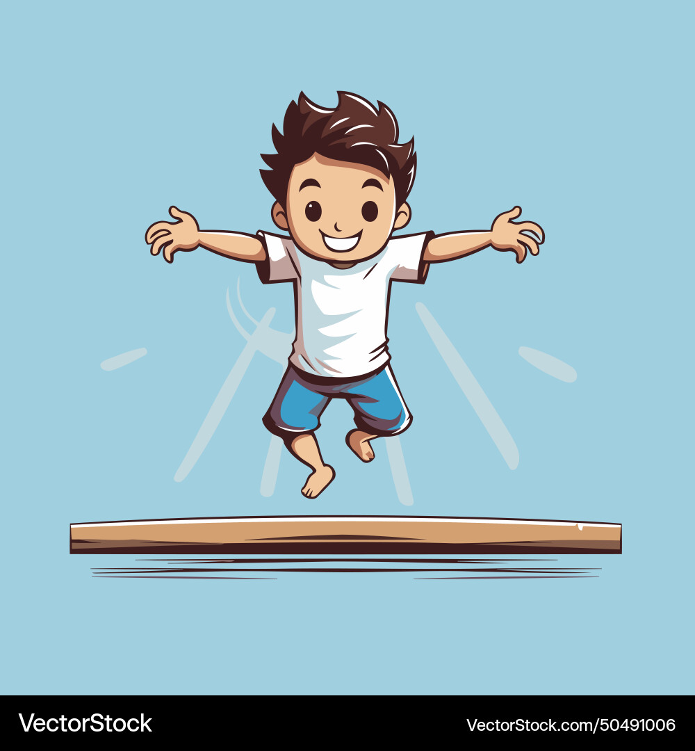 Cartoon boy jumping over a hurdle isolated Vector Image