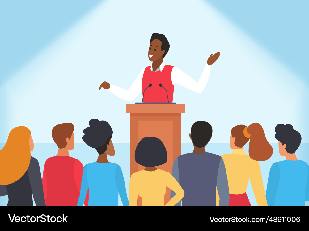 Confident speech of speaker in front audience Vector Image