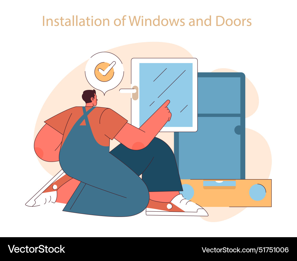 Installation of windows and doors worker Vector Image