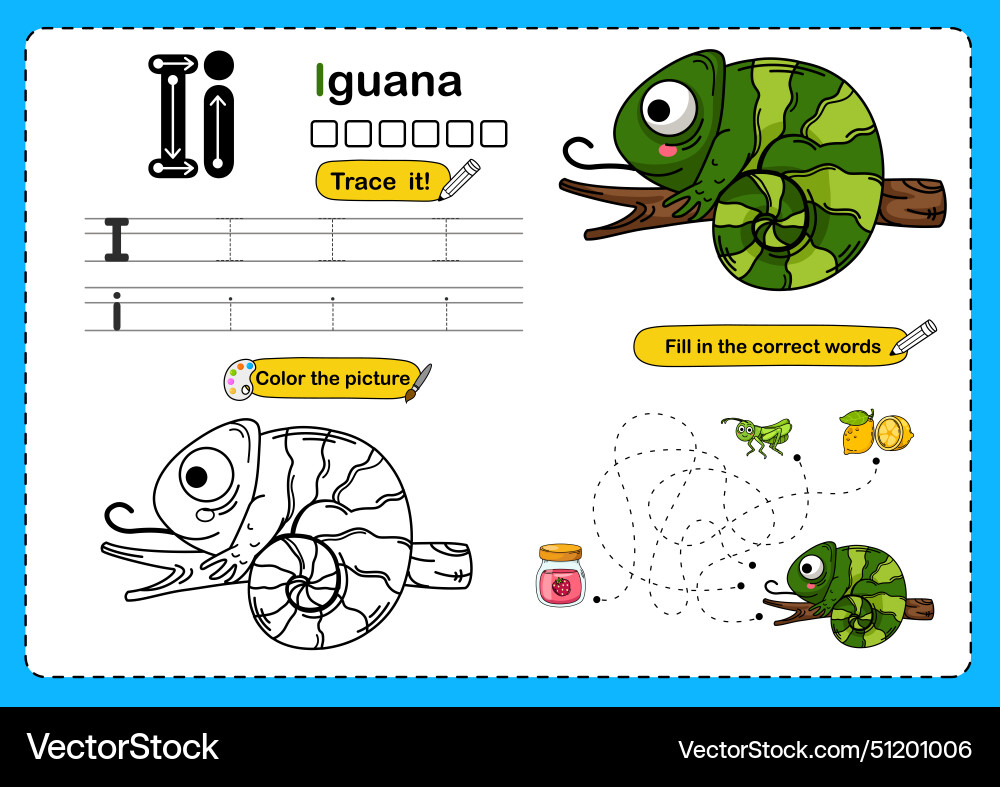 Isolated animal alphabet letter i-iguana Vector Image