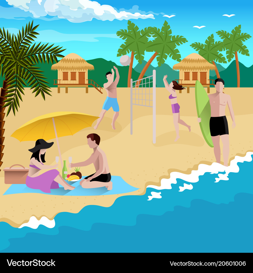 People on beach background Royalty Free Vector Image