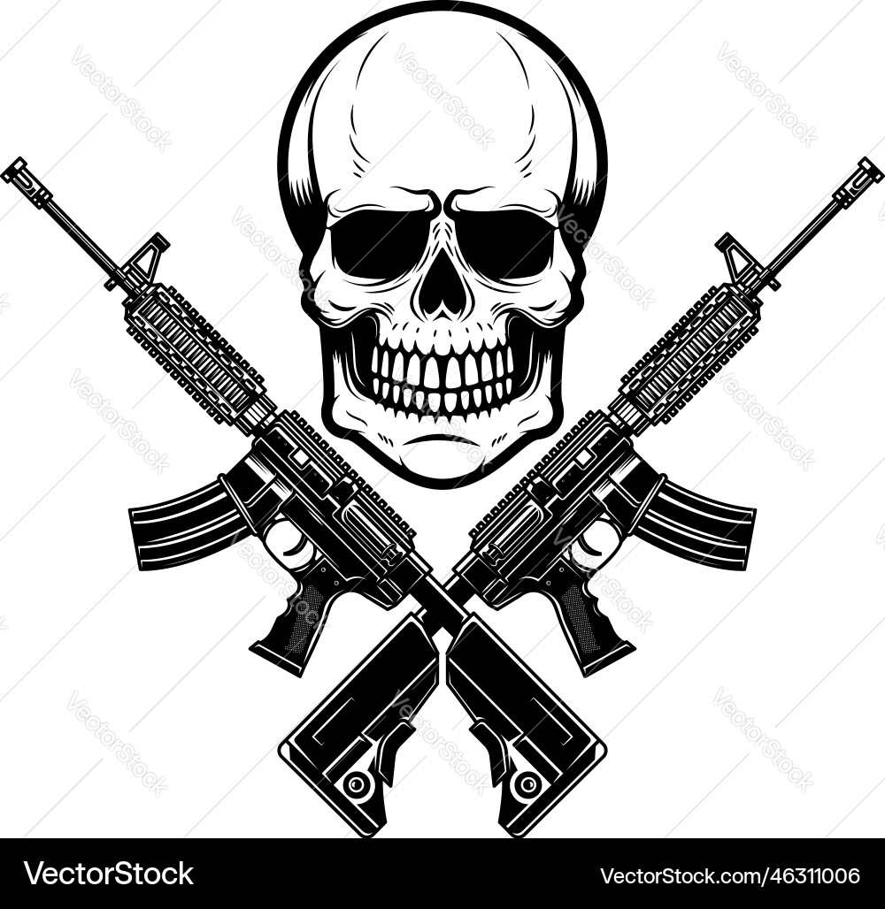 Skull with crossed assault rifles design Vector Image