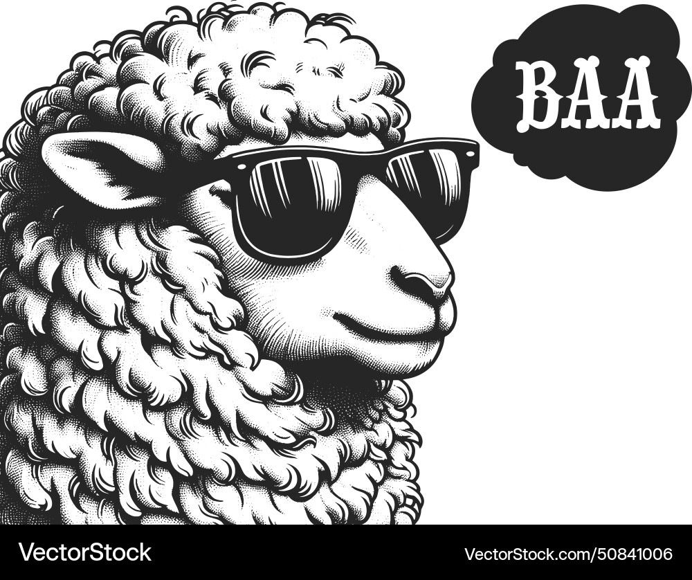 Stylish sheep with sunglasses engraving Royalty Free Vector