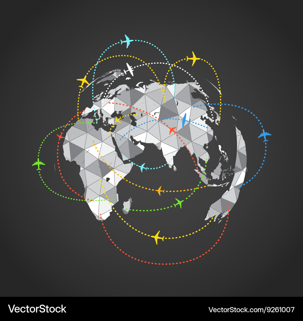 Airplanes flying over the abstract earth map Vector Image
