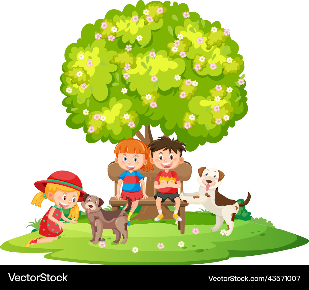 Children at the dog park Royalty Free Vector Image