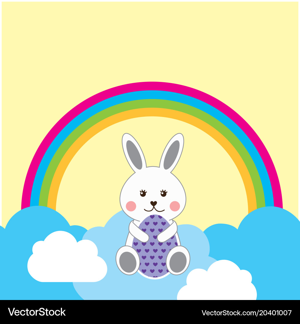 Cute rabbit sitting in clouds decorative egg Vector Image