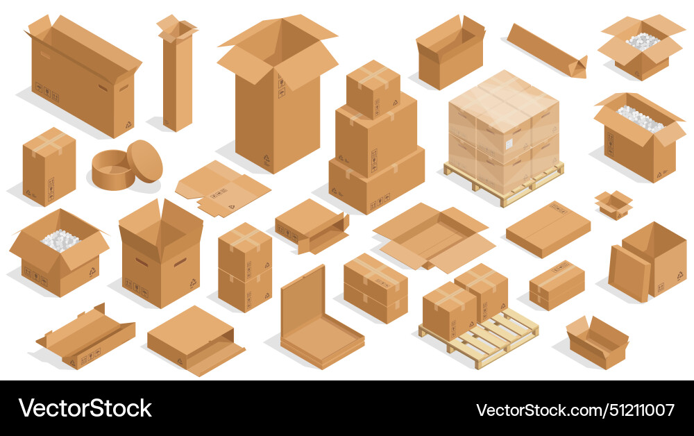 Isometric open boxes closed and cardboard Vector Image