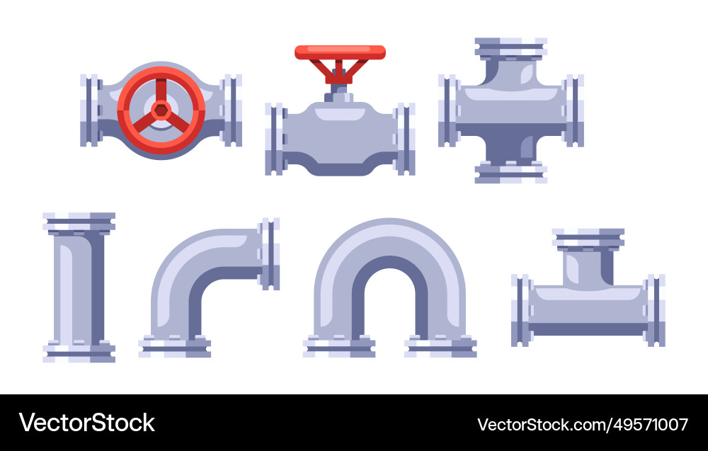 Metal water pipes set conduits for liquid flow Vector Image