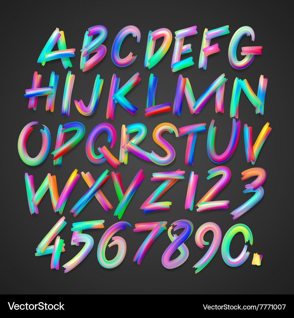 Multicolored art alphabet and numbers Royalty Free Vector