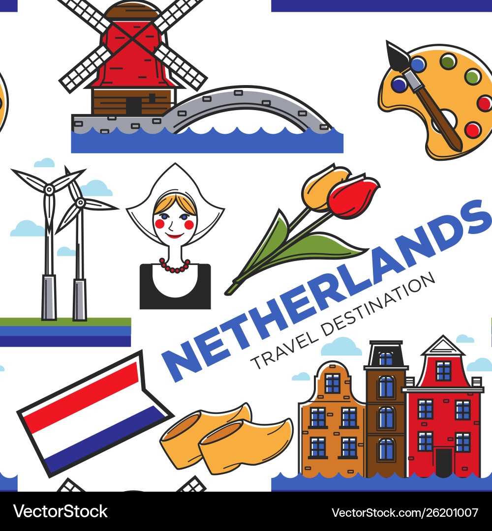 Netherlands national symbols seamless pattern Vector Image