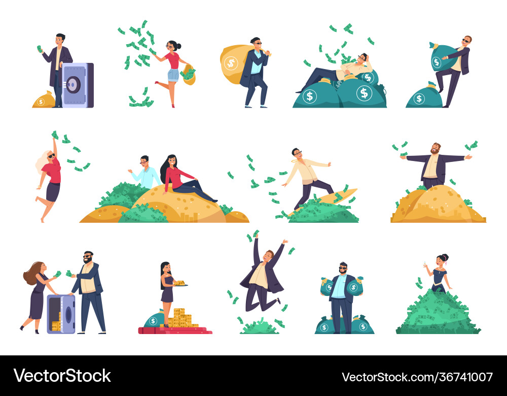 Rich people successful characters throwing Vector Image
