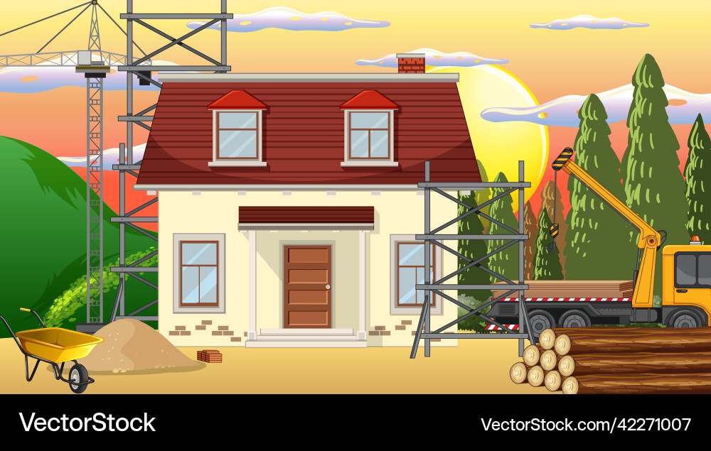 Scene of building construction site Royalty Free Vector