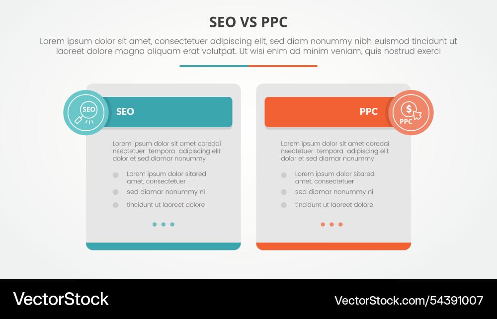 Seo vs ppc advertising comparison opposite Vector Image