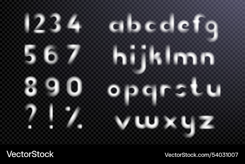 Smoke alphabet steam font smoky cloud Royalty Free Vector