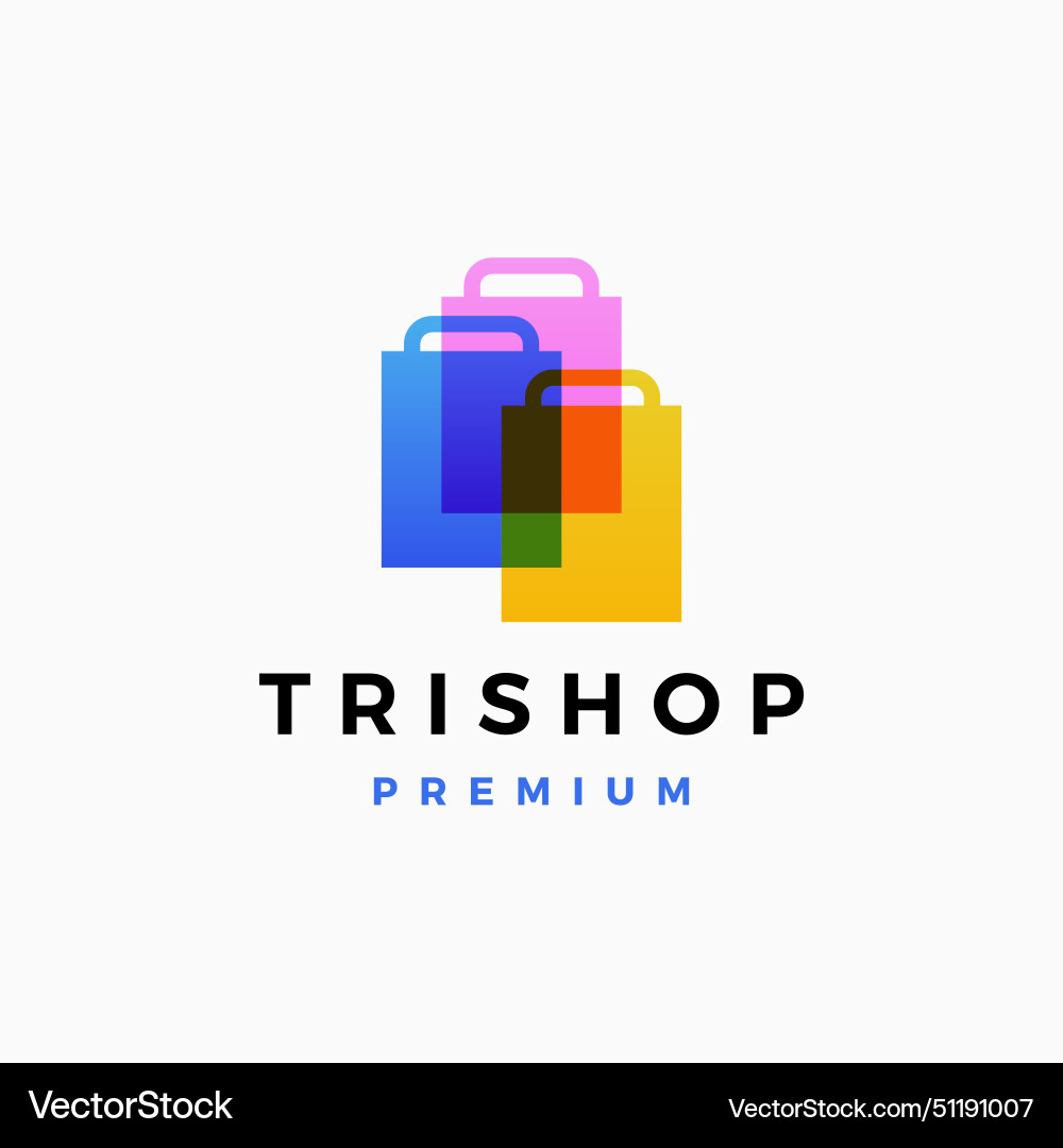Three shop shopping bag triple chart store logo Vector Image