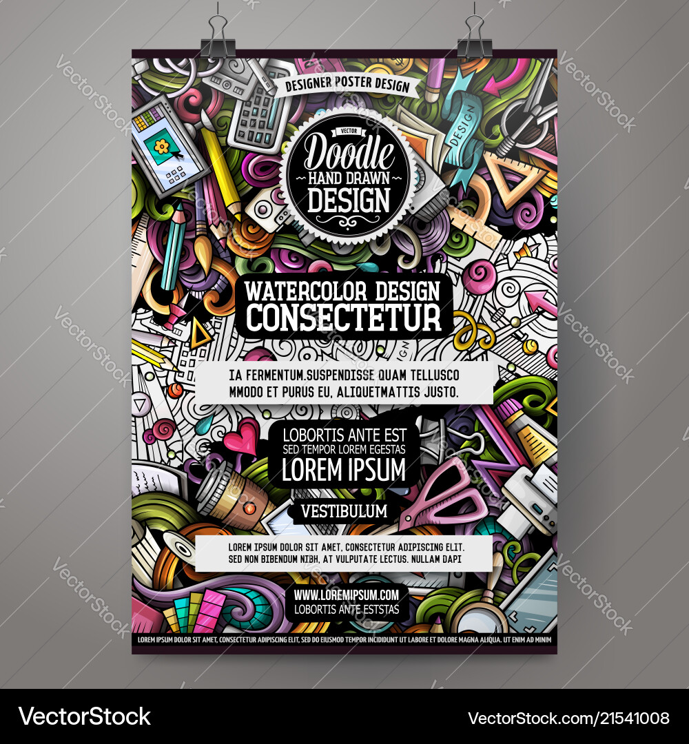 Cartoon hand drawn doodles designer poster Vector Image