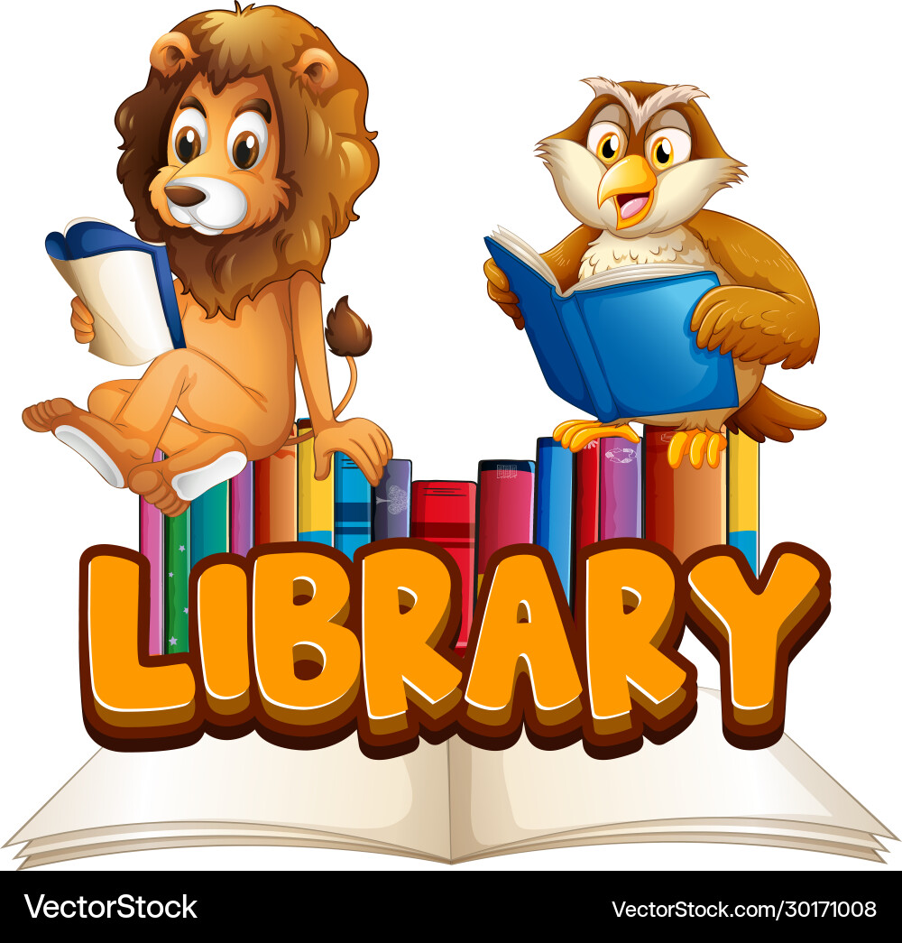 Font design for word library with animals reading Vector Image