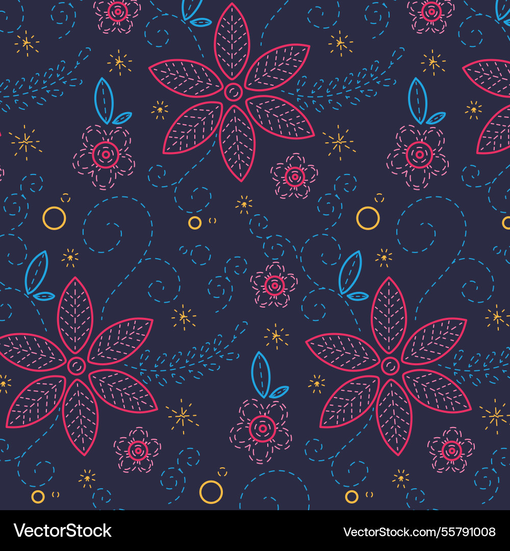 Hand drawn embroidery floral background Royalty Free Vector