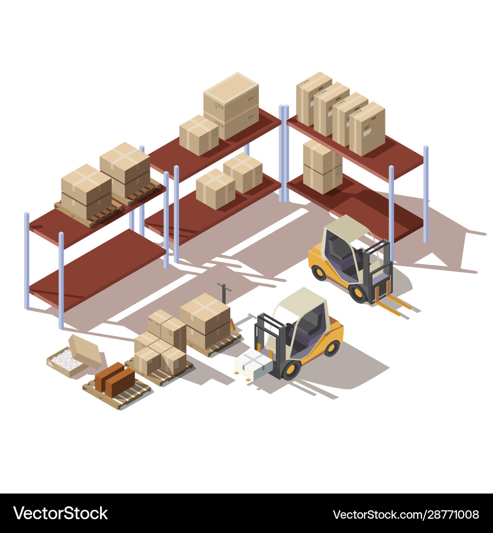 Isometric interior warehouse with forklift Vector Image