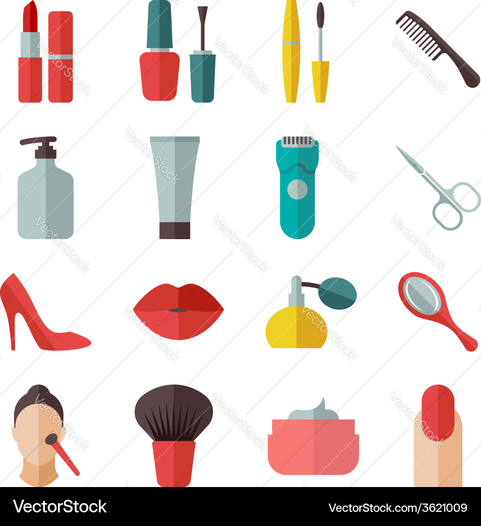 Beauty and makeup flat icons Royalty Free Vector Image