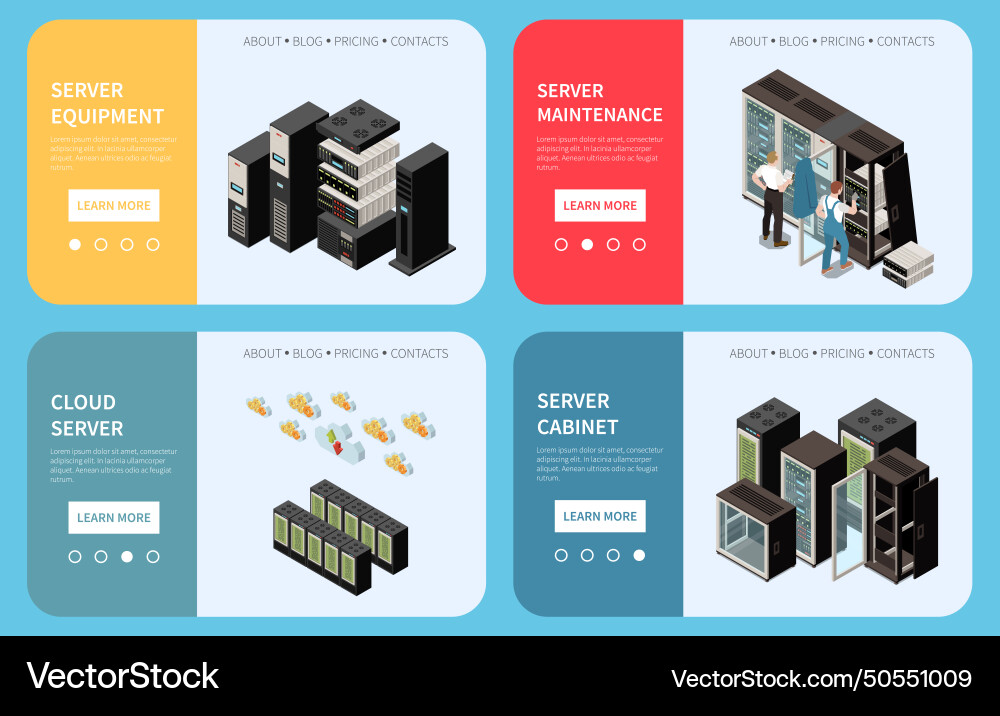 Datacenter isometric colored banner set Royalty Free Vector