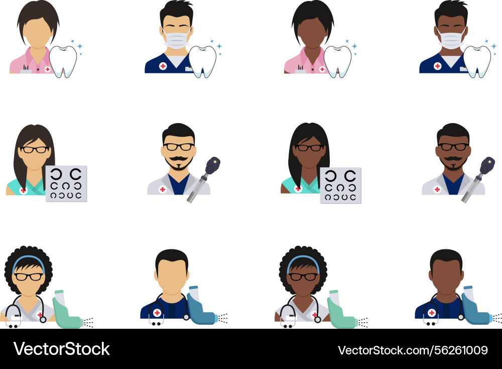 Doctor avatars with medical attributes Royalty Free Vector