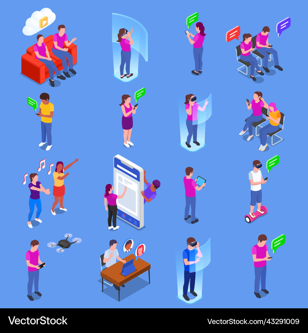 Generation z isometric set Royalty Free Vector Image