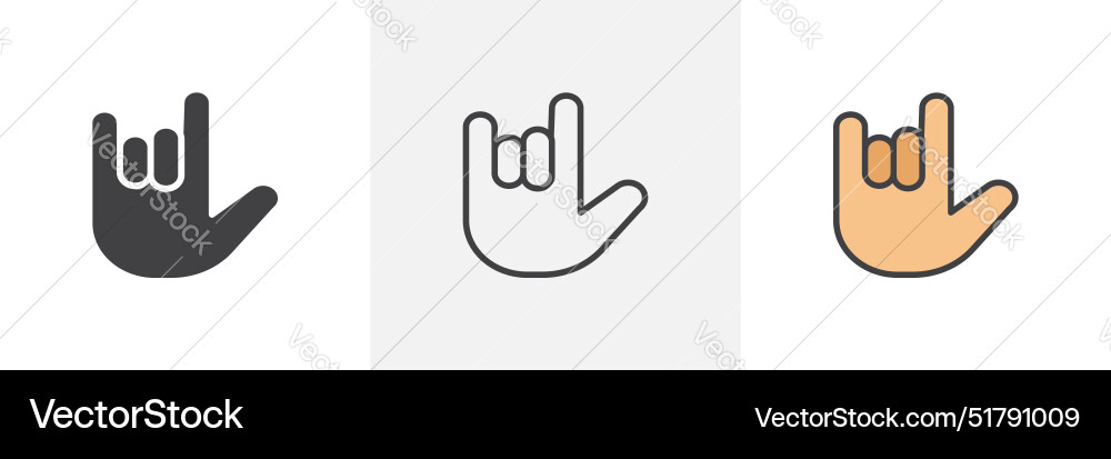 Hand horns line icon set Royalty Free Vector Image