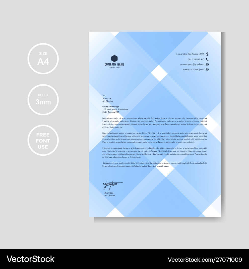 Professional blue letterhead graphic template Vector Image