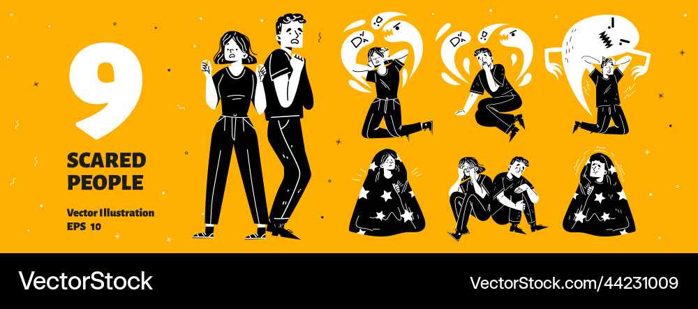 Scared and frightened people in panic Royalty Free Vector