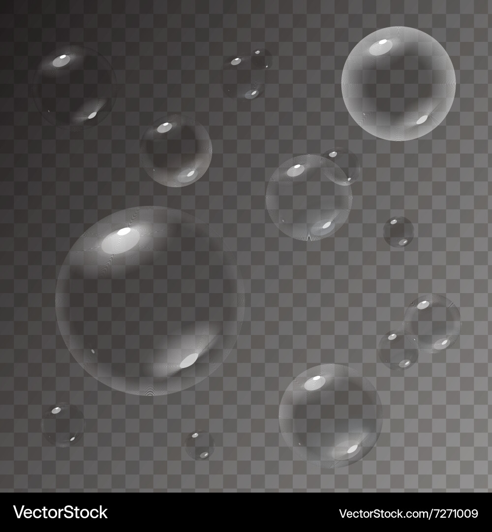White water bubbles with reflection set Royalty Free Vector