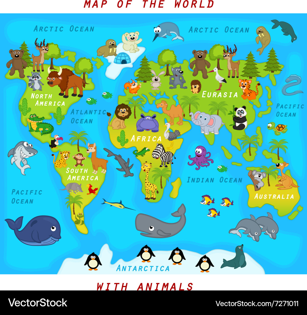Animal World Map Royalty Free Vector Image - VectorStock