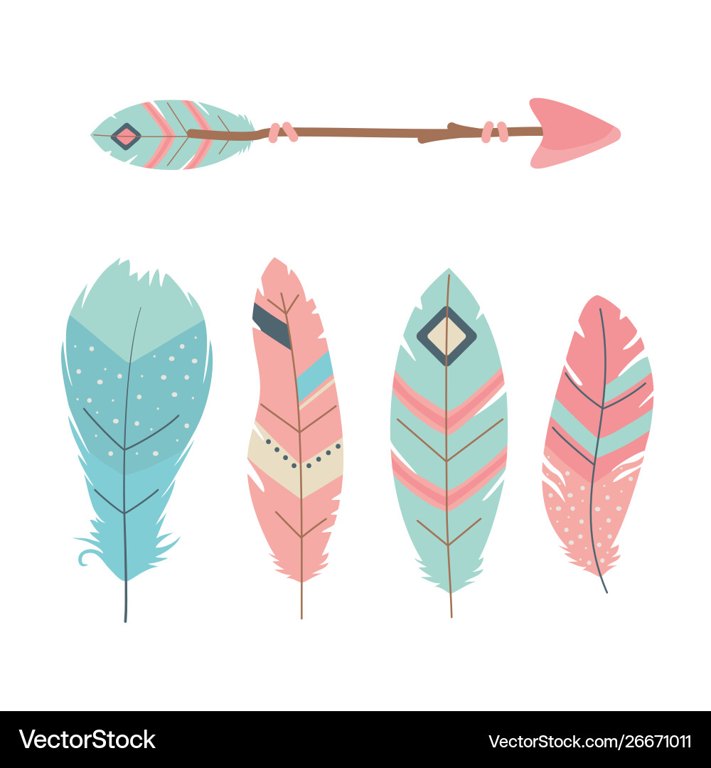Arrows with feathers decoration boho style Vector Image