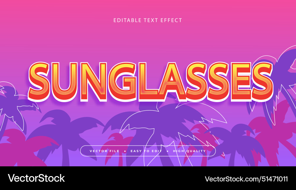 Colorful colourful sunglasses 3d editable text Vector Image